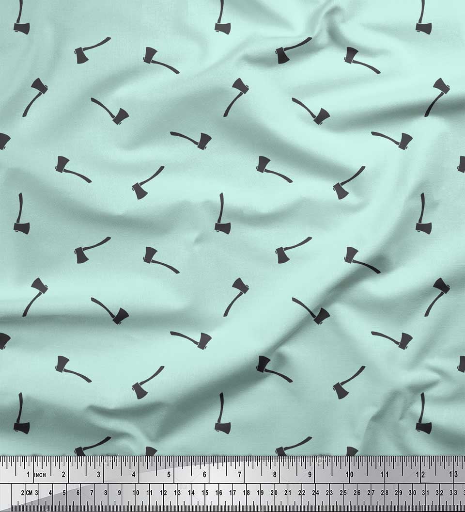 Soimoi Green Velvet Fabric Axe Hardware Printed Craft Fabric by the ...