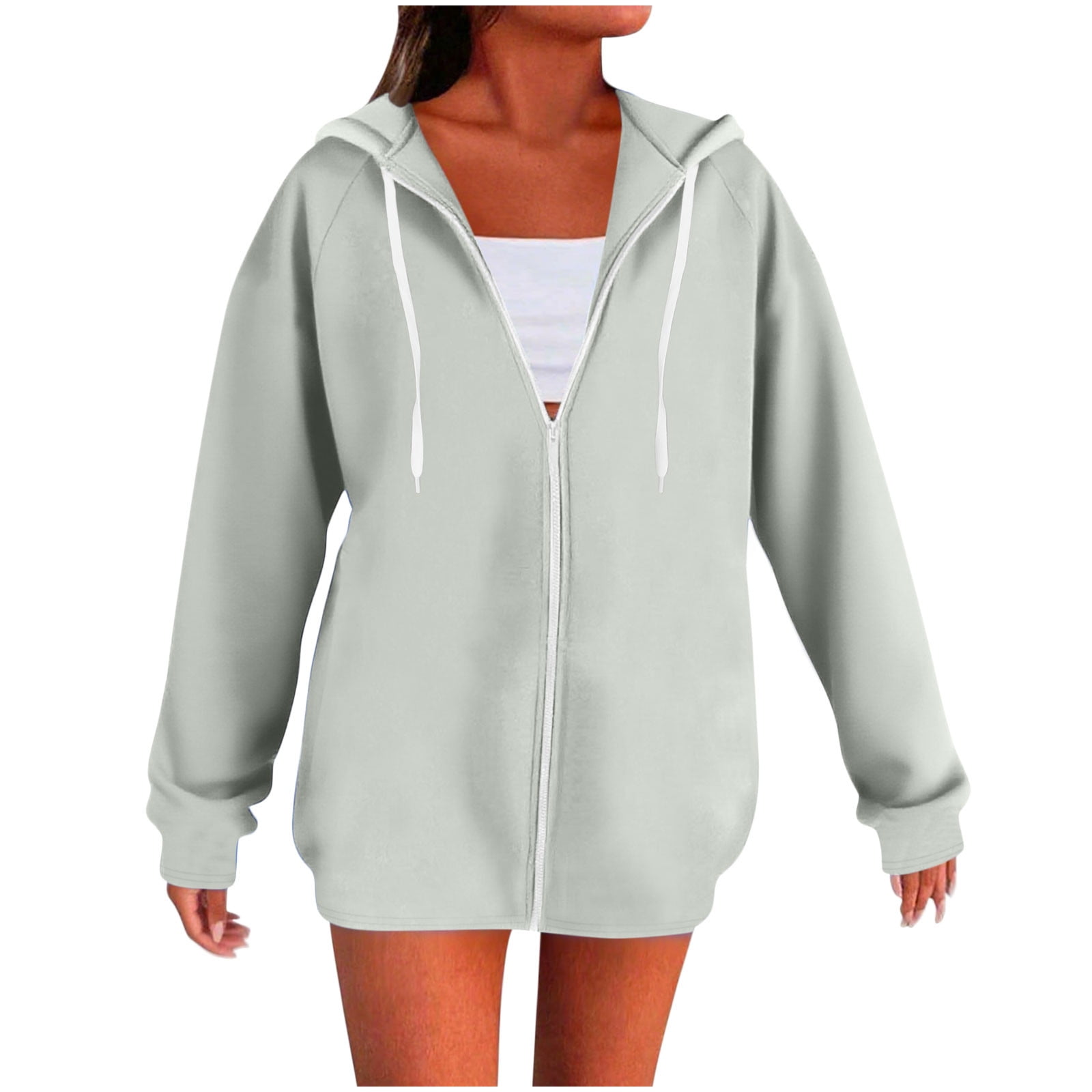 aohooy Women's Fall Zipper Long Sleeve Hoodie Hooded Sweatshirt Solid ...