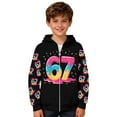 67 shirt G'irls Cartoon Print Hooded Zip Up Jacket Long Sleeve Athletic ...
