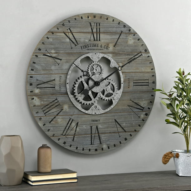 FirsTime & Co. Gray Shiplap Gears Wall Clock, Farmhouse, Analog, 27 x 2 ...