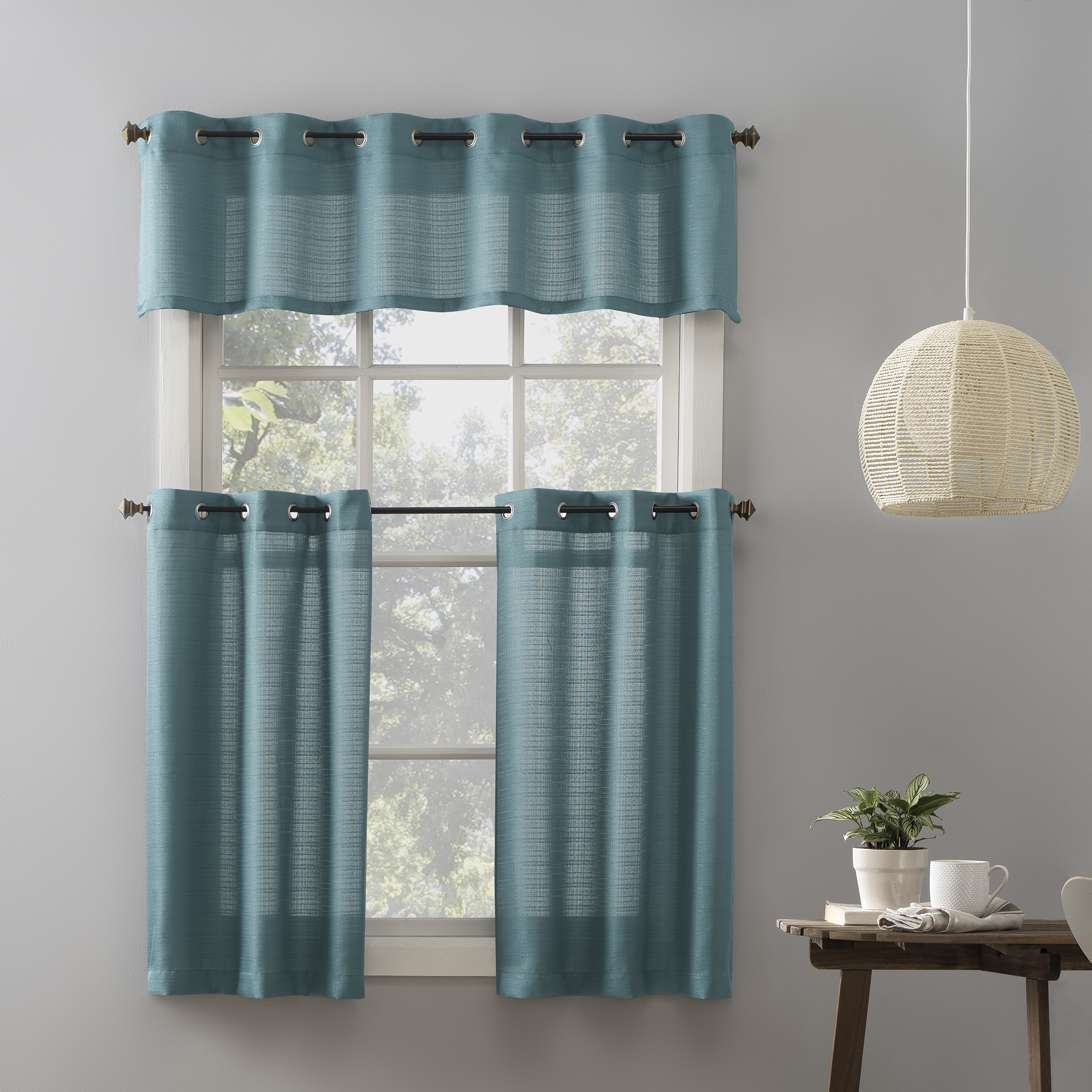 Mainstays Elevated Solid 3 Piece Kitchen Curtain Set - Walmart.com