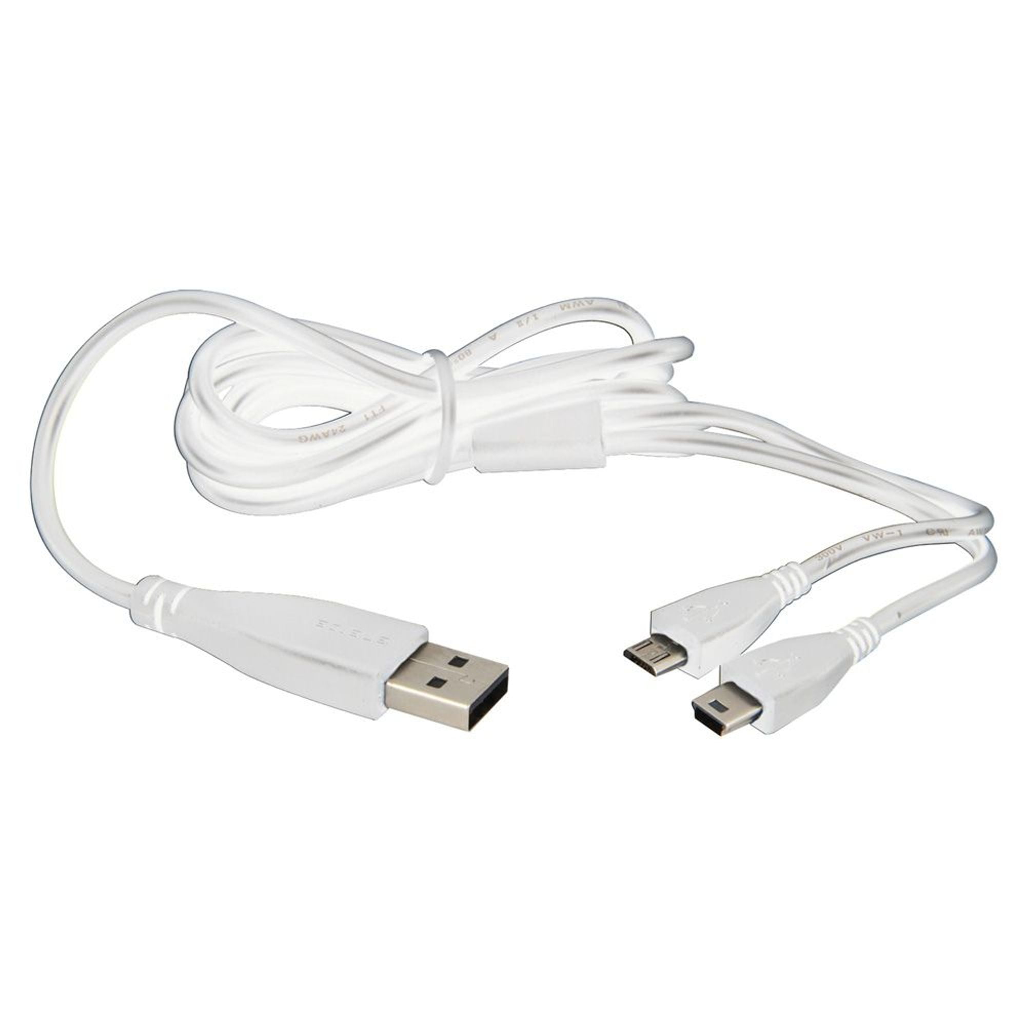 3Ft 3' Mini & Micro 2 in 1 USB Charging Sync & Data Cable, White ...