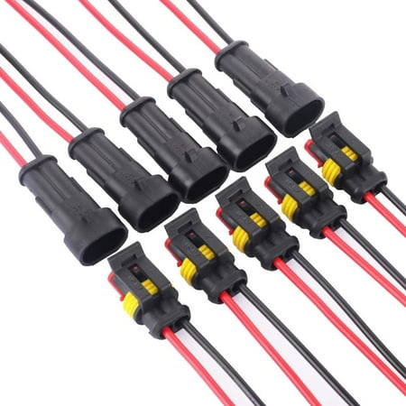 Surrme 5 Kits 2 Pin Car Waterproof Electrical Connector with Wire, Car ...