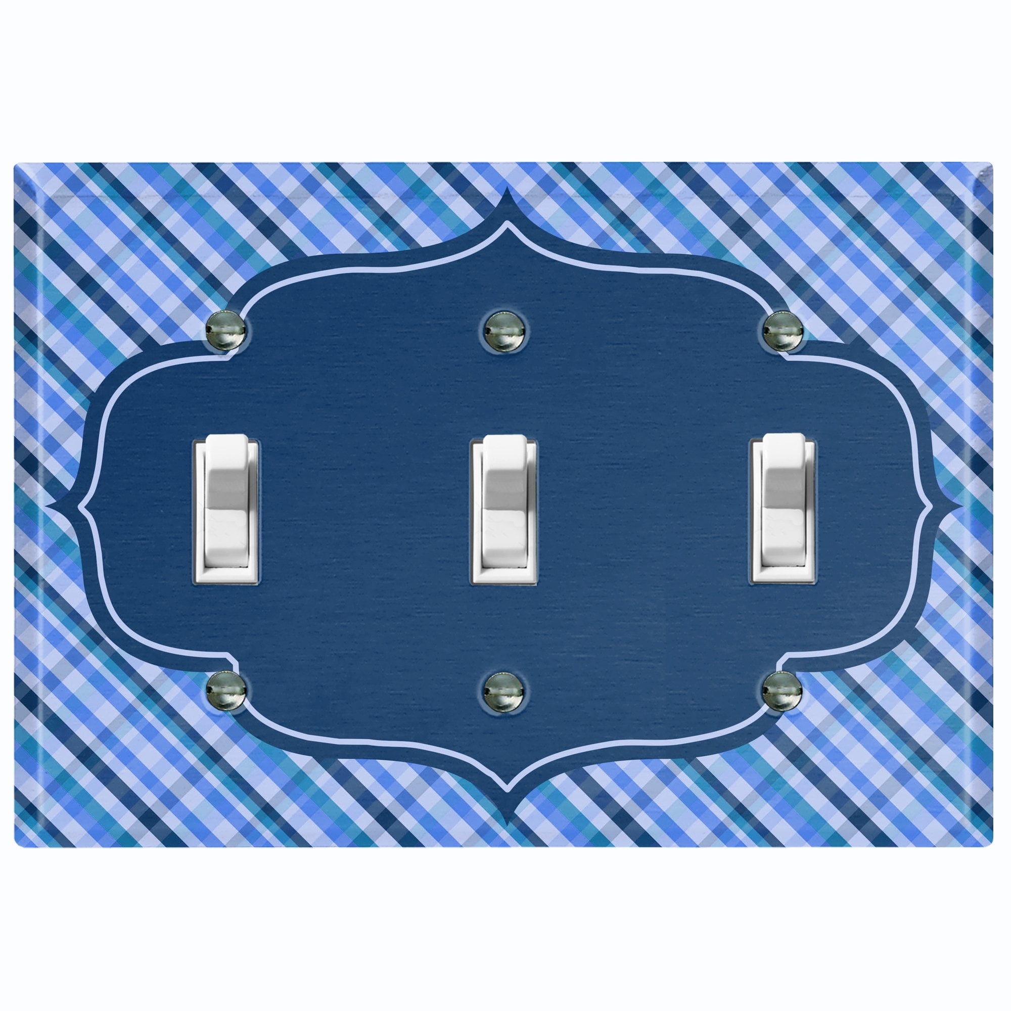 Metal Light Switch Plate Outlet Cover Vintage Blue Plaid Frame ...