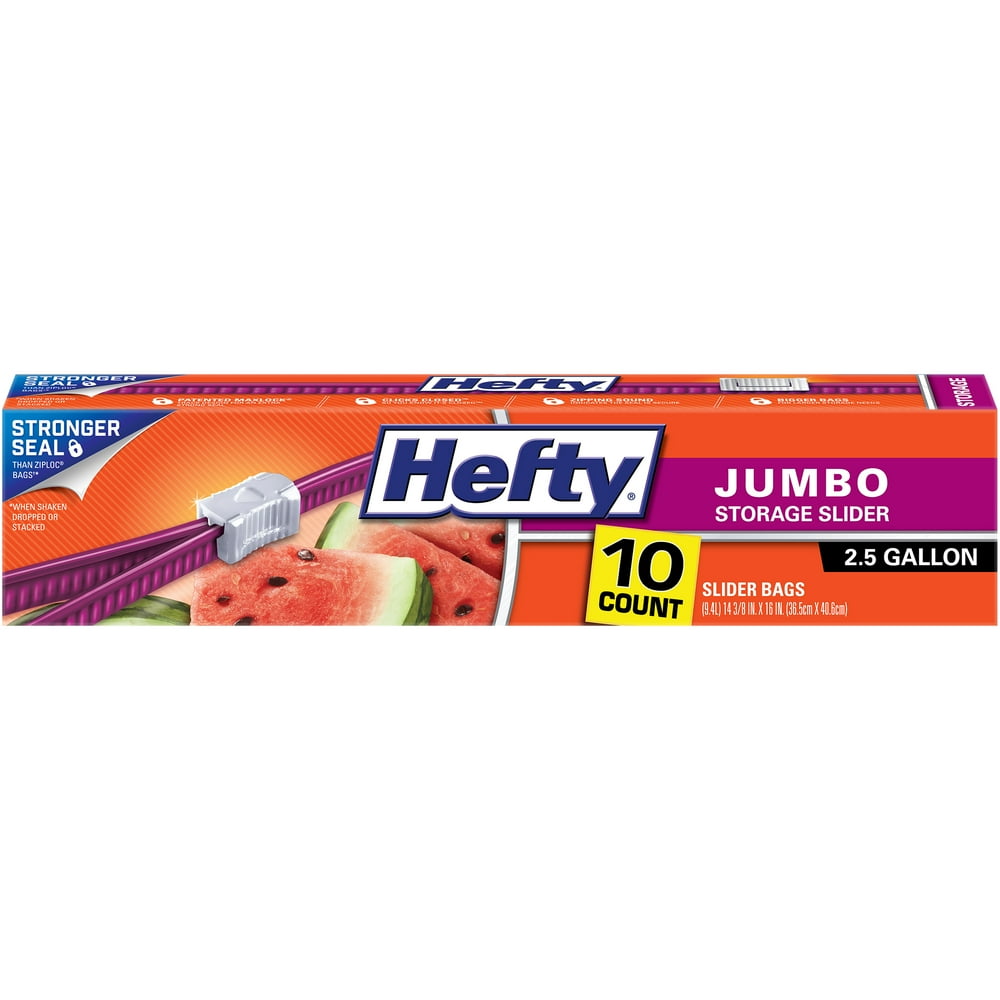 Hefty Slider Jumbo Storage Bags, 2.5 Gallon Size, 10 Count - Walmart ...