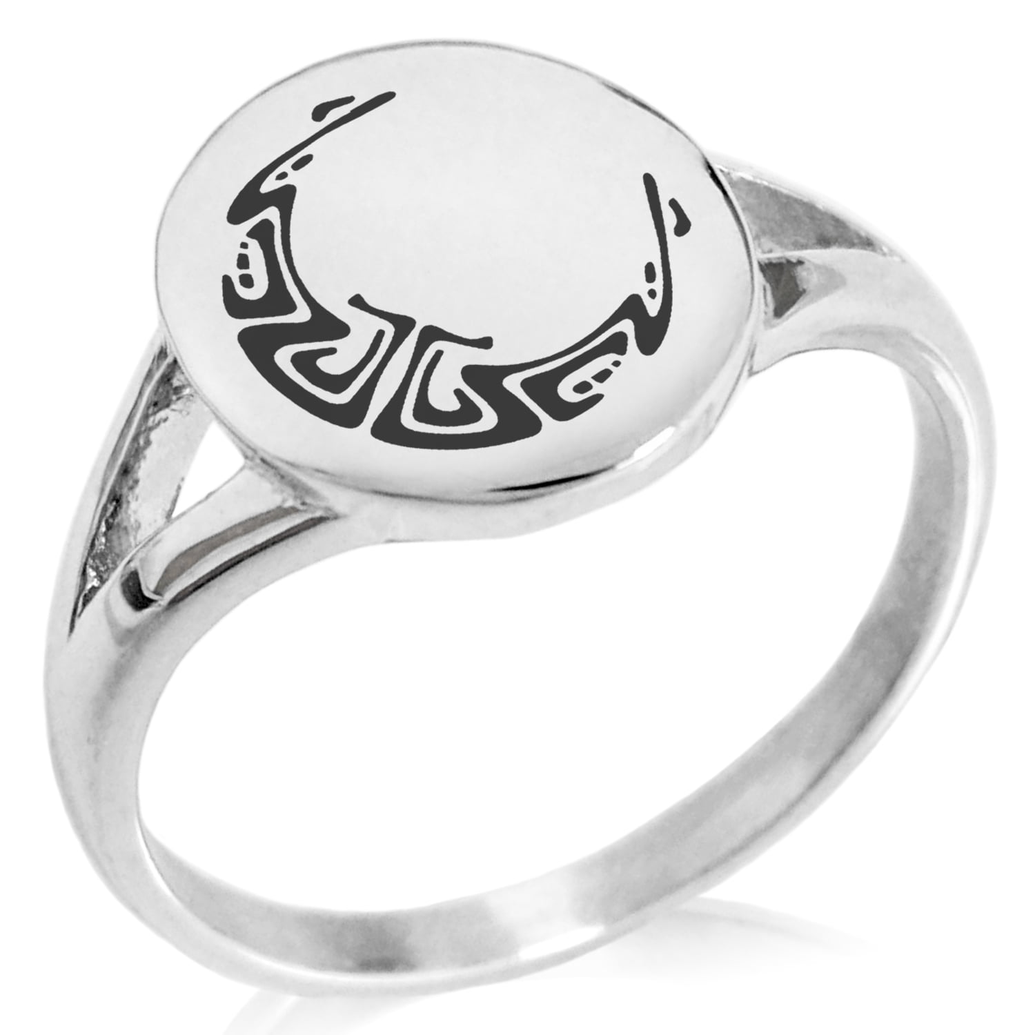 Stainless Steel Mayan Crescent Moon Rune Minimalist Oval Top Polished ...