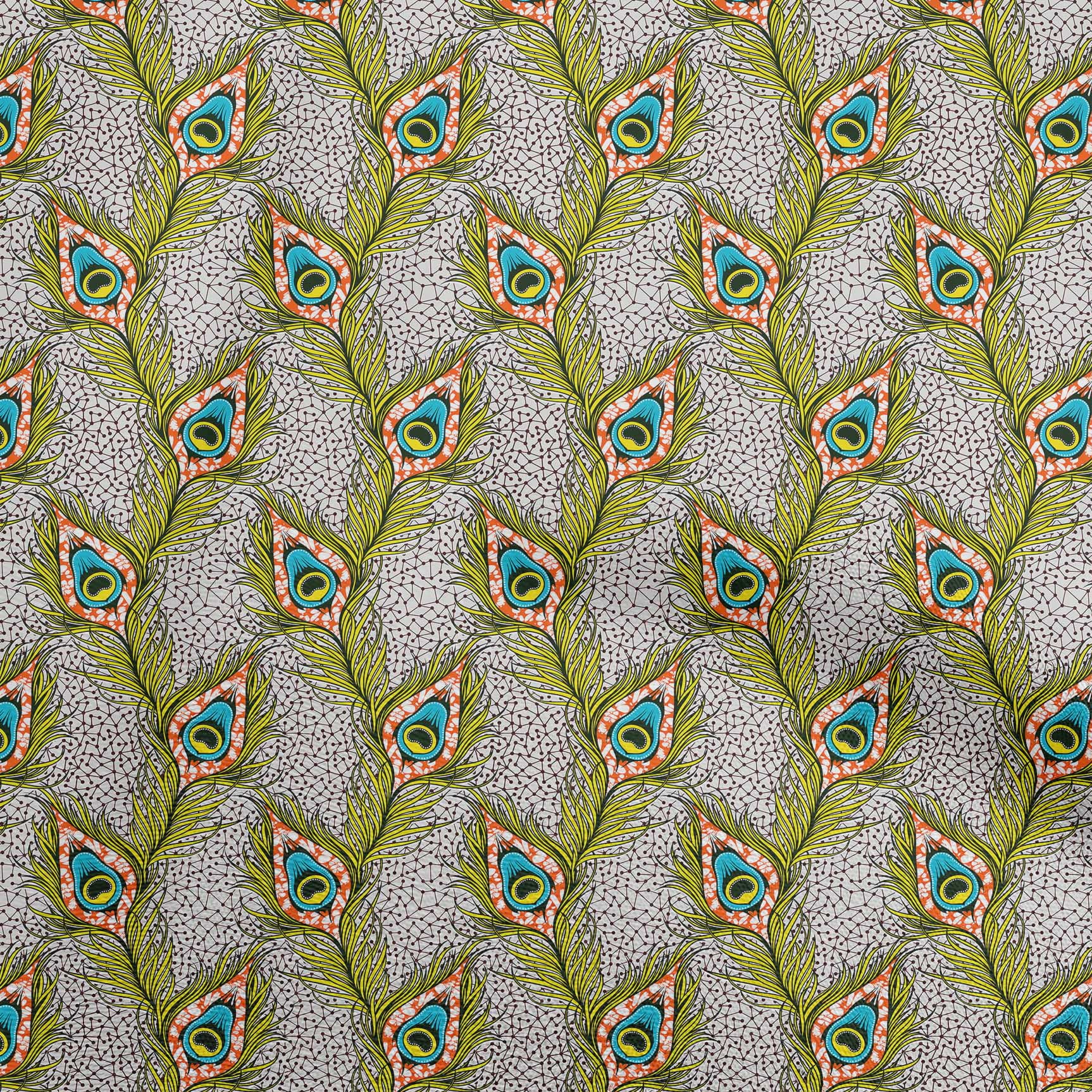 oneOone Silk Tabby Yellow Fabric Feather Sewing Material Print Fabric ...