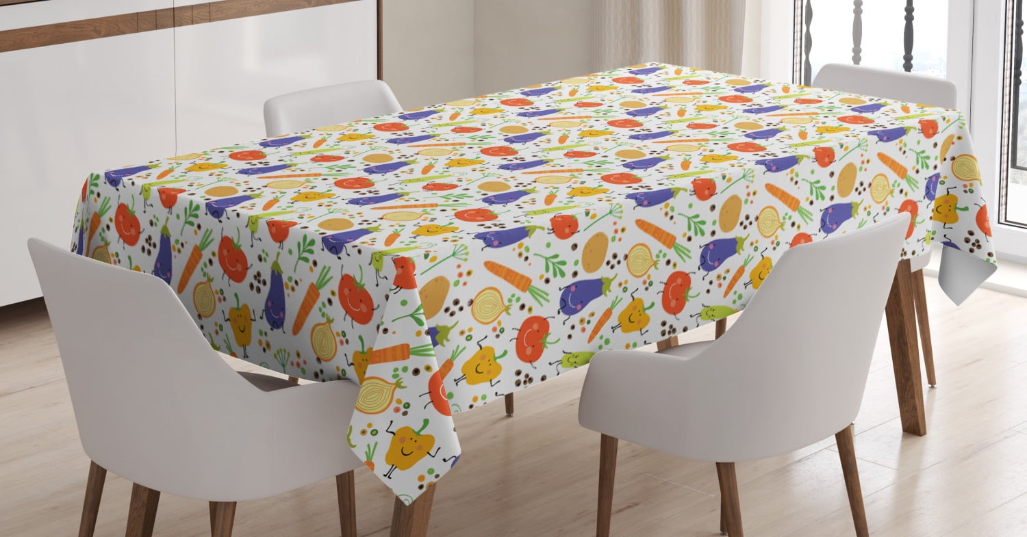 Ambesonne Vegetable Tablecloth Rectangular Table Cover, Cartoon Pattern ...