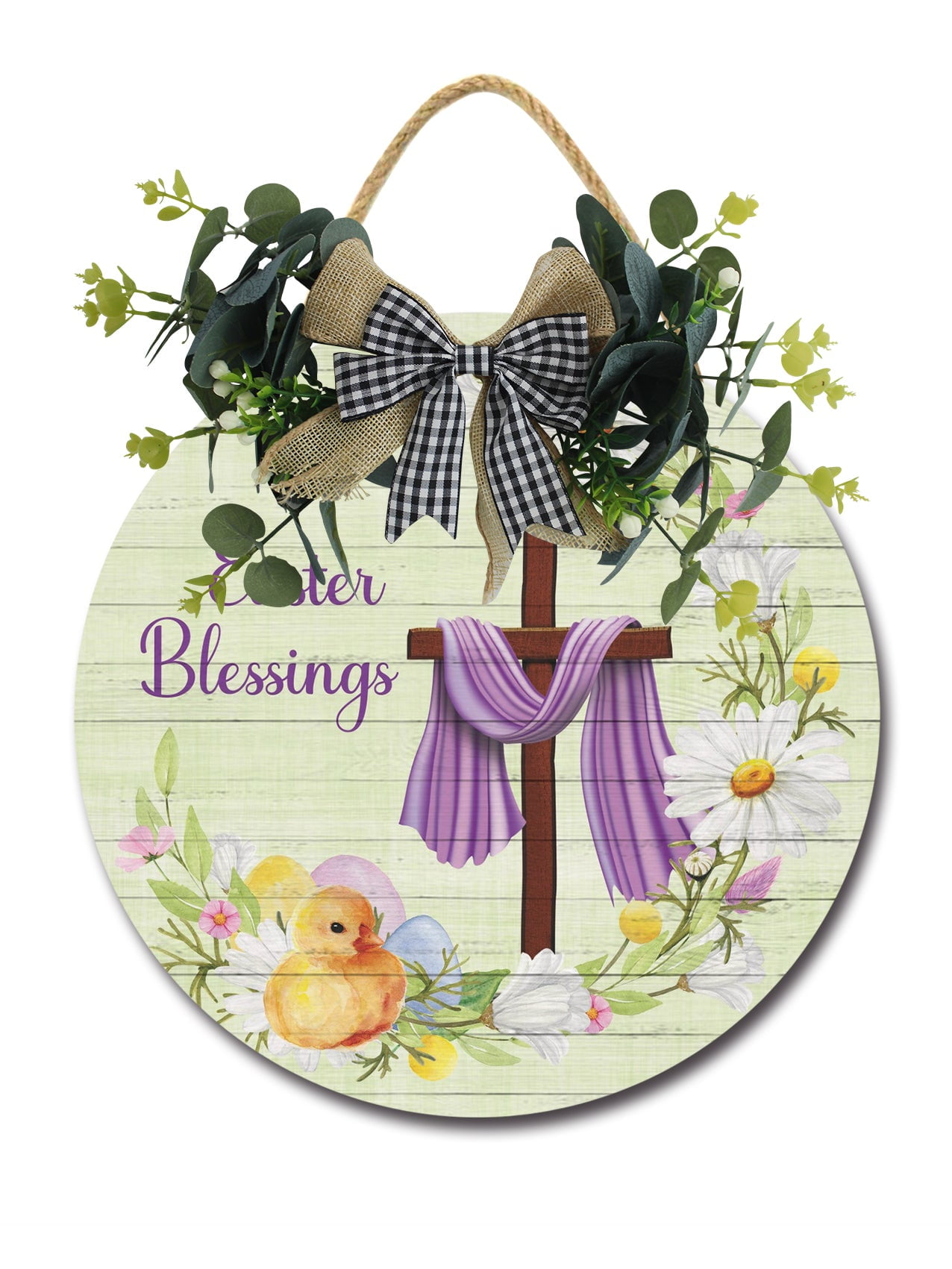 Eveokoki Easter Blessings Sign Front Door Porch Decorations, Round ...