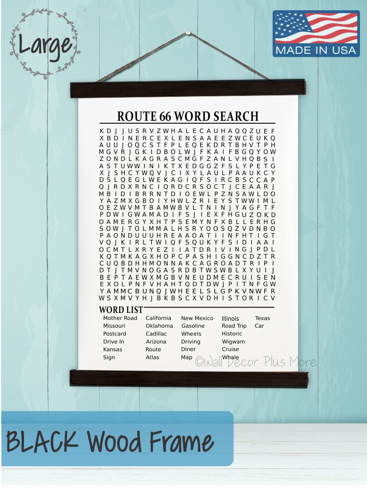 Black Wood, Canvas Sign, Route 66 Word Search Puzzle Fun Décor Print ...