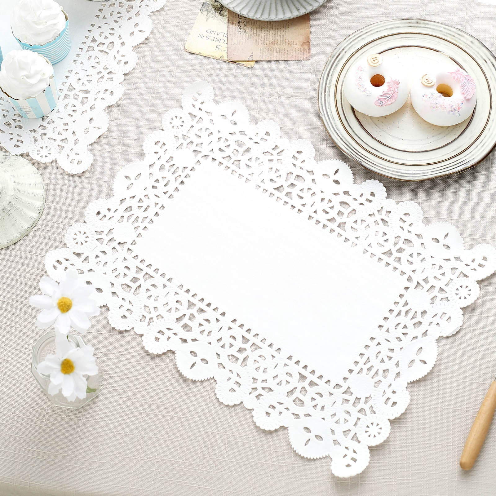 Efavormart 100 Pack Rectangle White Paper Doilies, Food Grade Lace ...