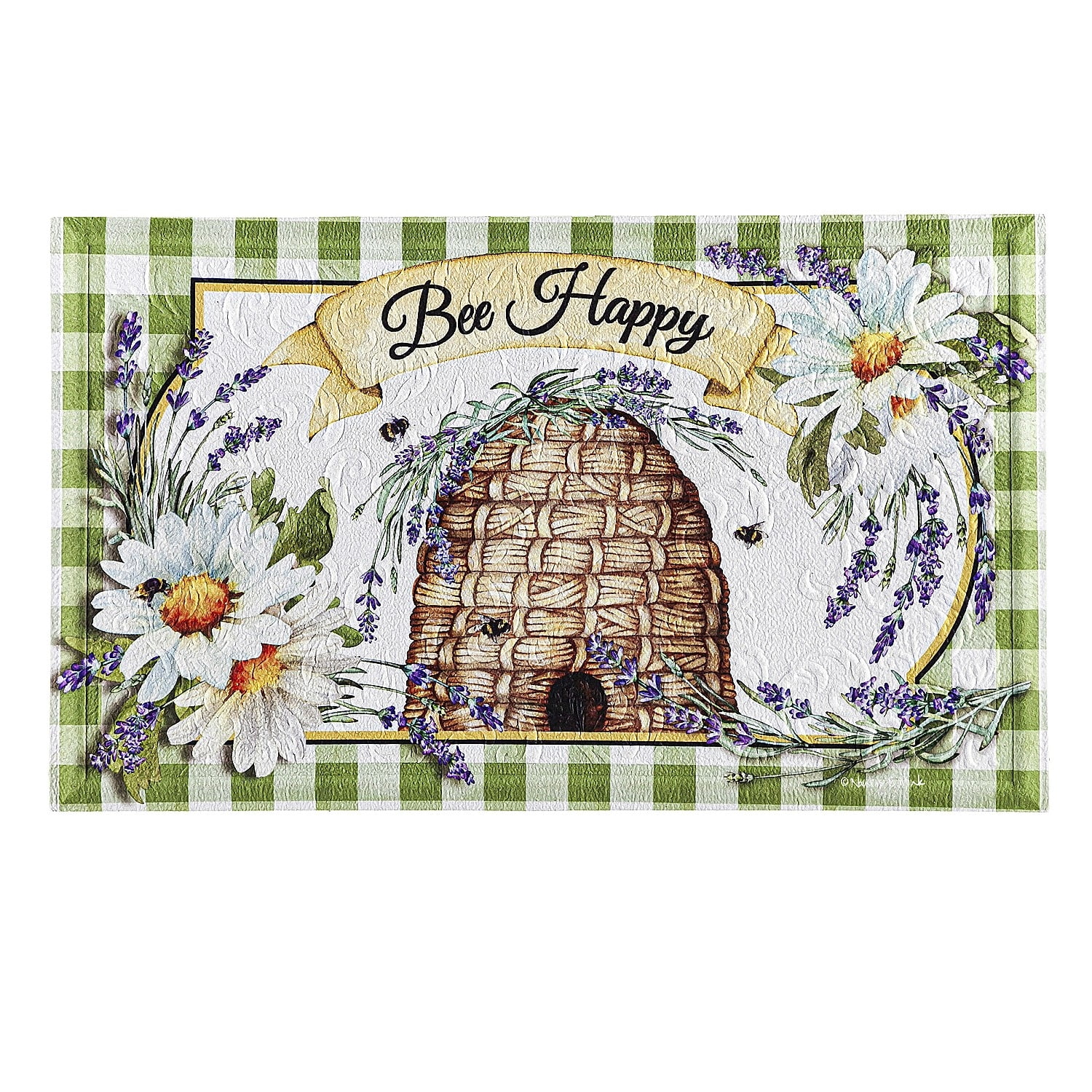 Evergreen Indoor/Outdoor Happy Beehive Floral Embossed Floor Mat with ...