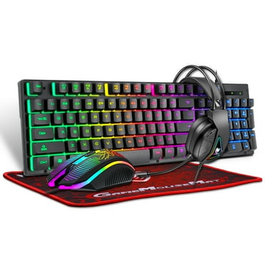 onn. 4-PC Gaming Starter Kit with LED Keyboard, Programmable Mouse ...