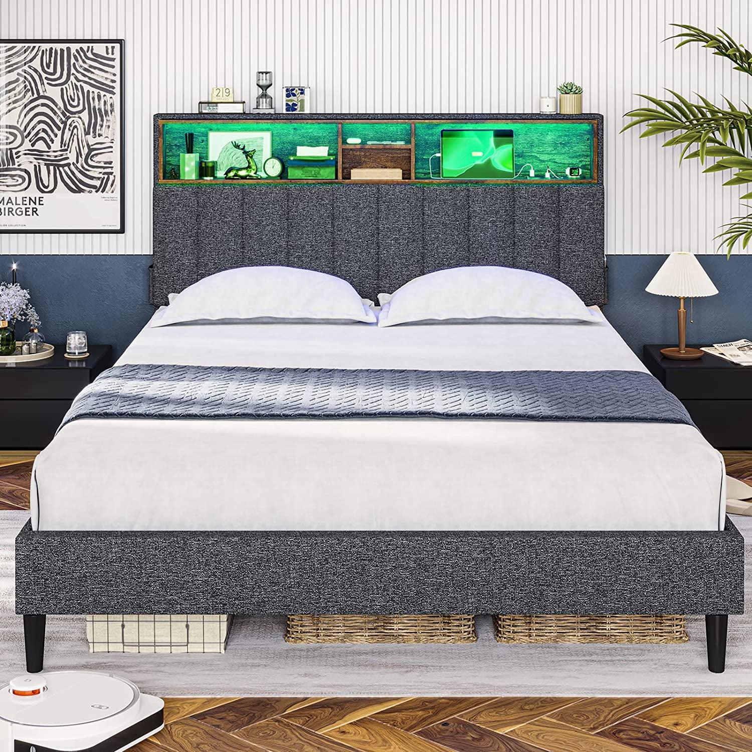 LED Bed Frame with Charging Stations, Storage Australia | Ubuy