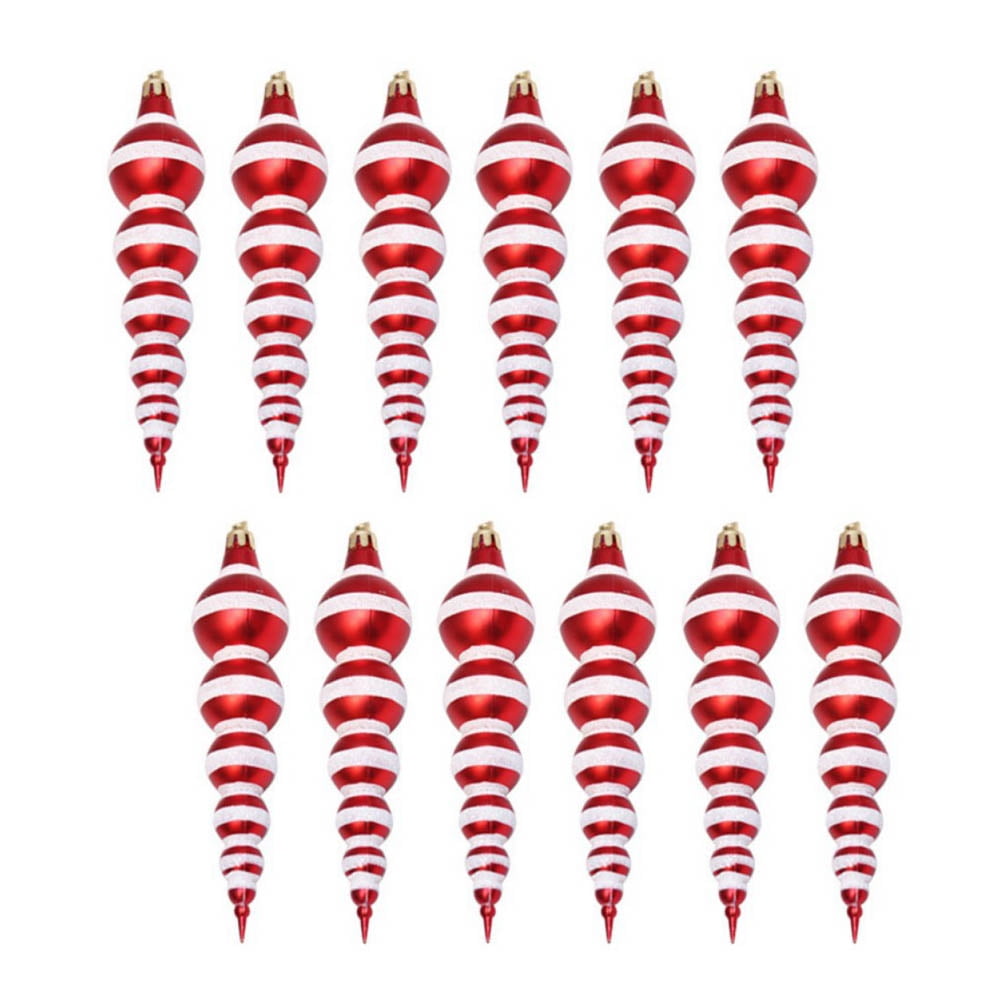 12Pcs Xmas Red Icicle Ornaments - Winter Decorations for Christmas Tree ...