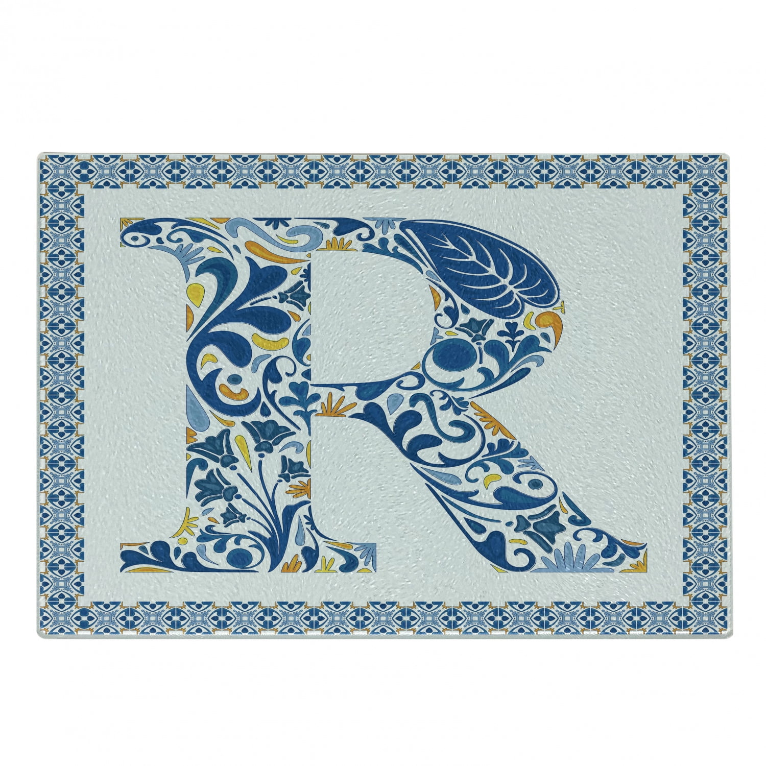 Letter R Cutting Board, Curly Blossoms Motifs Letter R Vintage ...