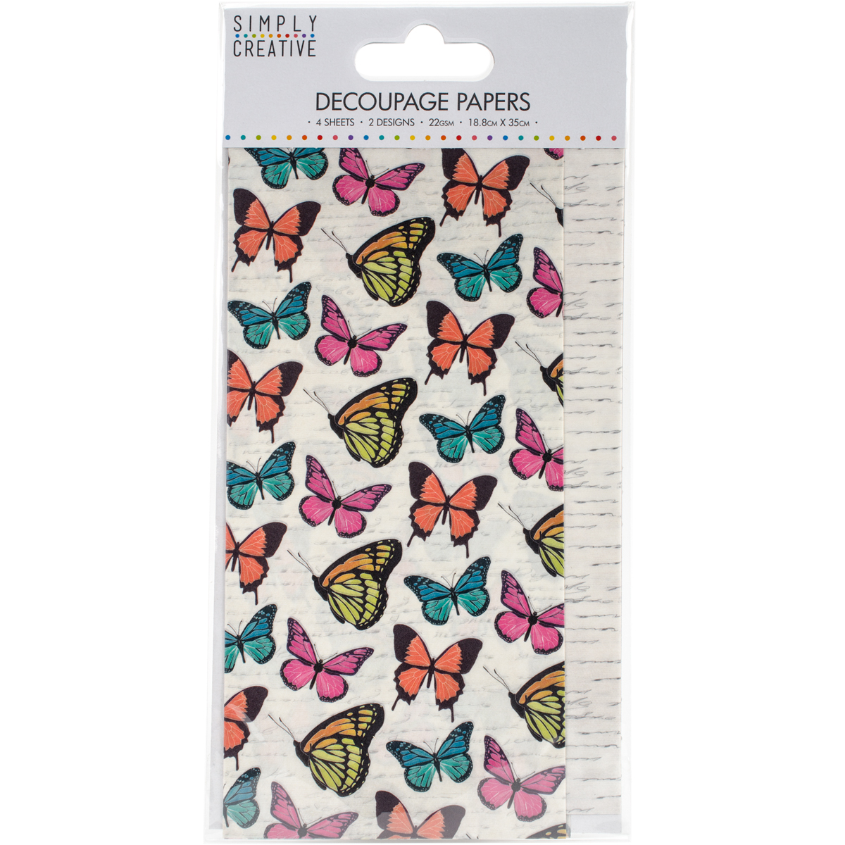 Simply Creative Decoupage Paper 18.8cmX35cm 4/Pkg-Vibrant Butterflies ...