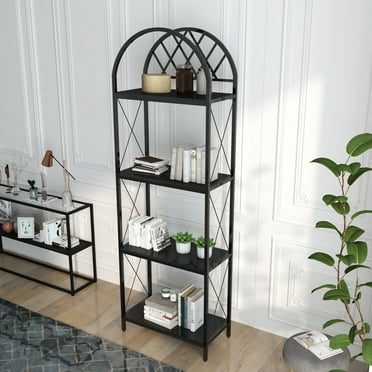 Dextrus 5-Tier L-Shape Bookshelf: Freestanding Storage, Wood/Metal ...
