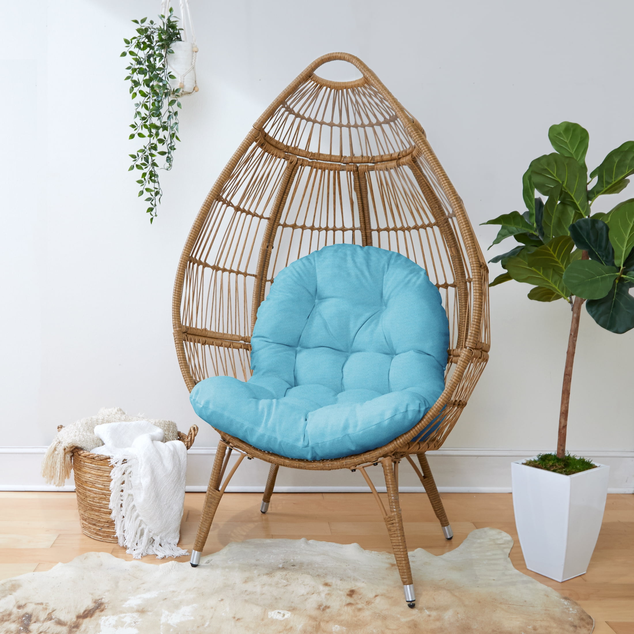 Sorra Home Indoor Sky Blue Egg Chair Cushion 44 in x 27 in x 4 in ...