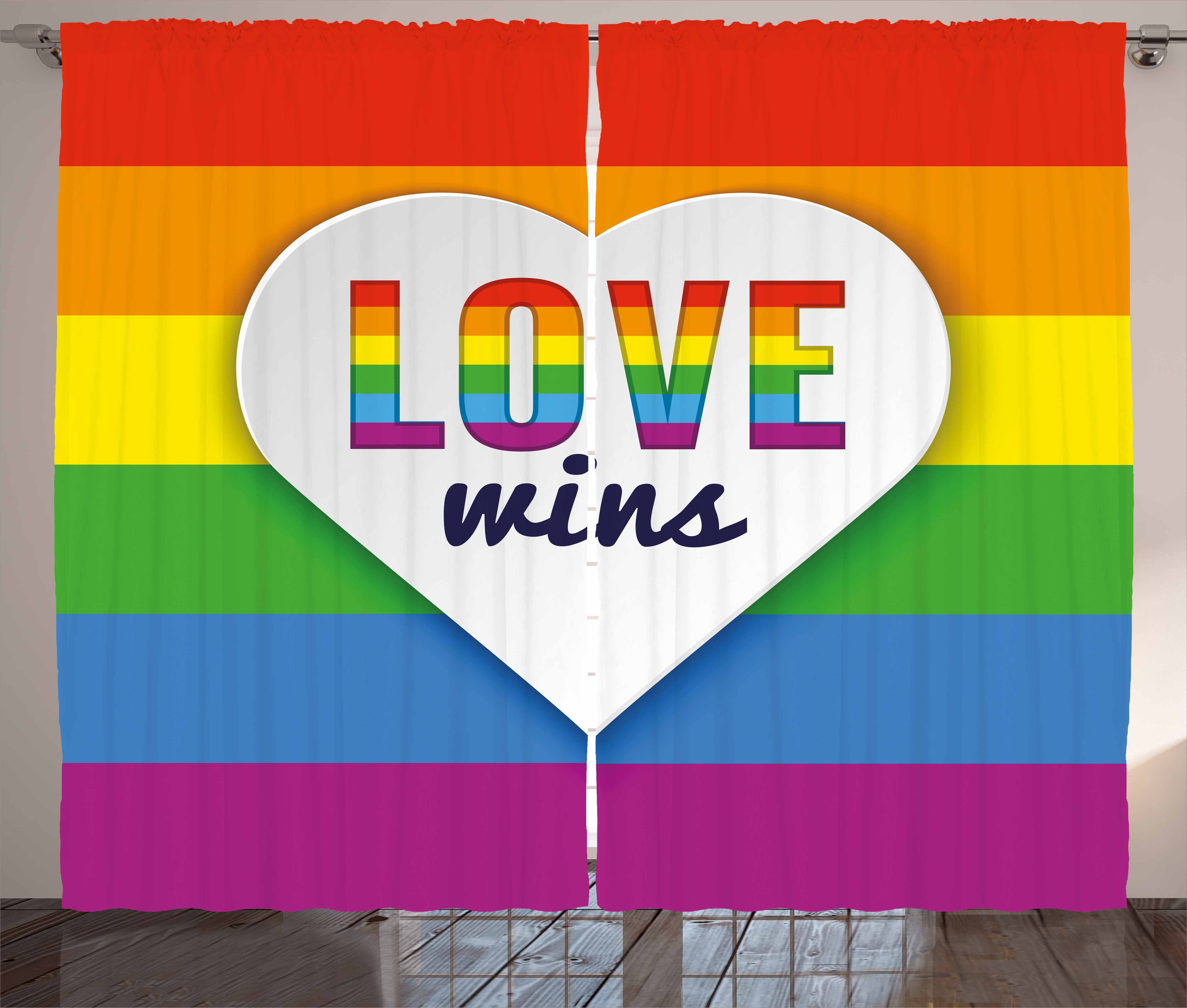 Pride Curtains 2 Panels Set Rainbow Flag With Stripes Heart Symbol