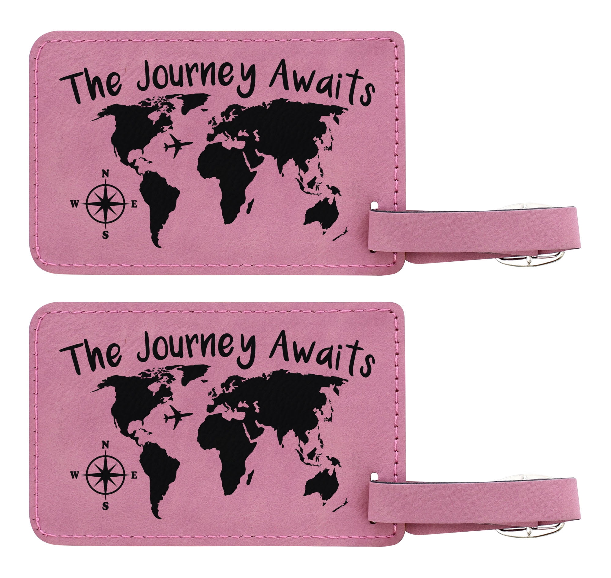 ThisWear Travel Gifts The Journey Awaits Map Luggage Tag 2-pack Laser ...