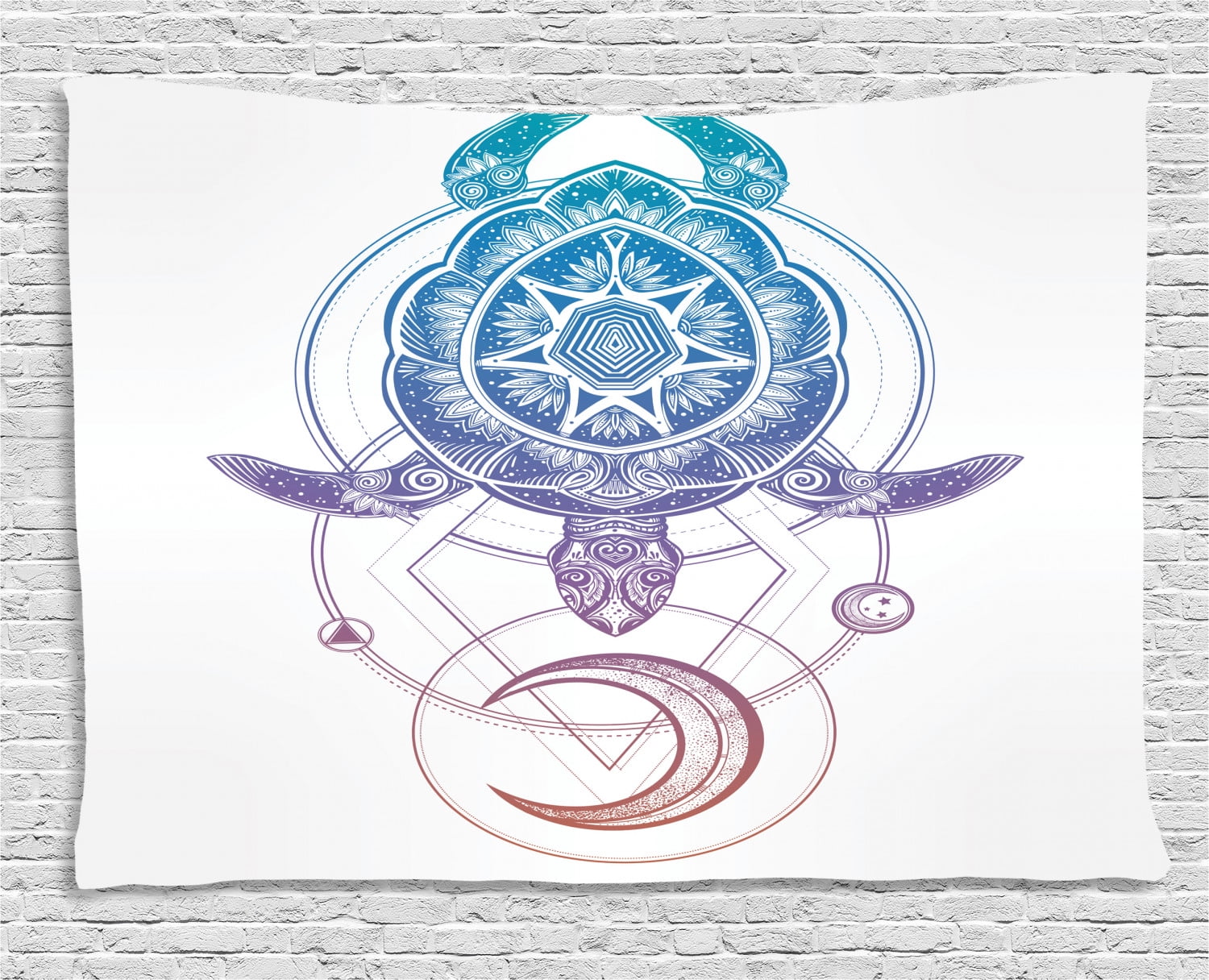 Turtle Tapestry, Sacred Geometry Inspired Design with Crescent Moon ...