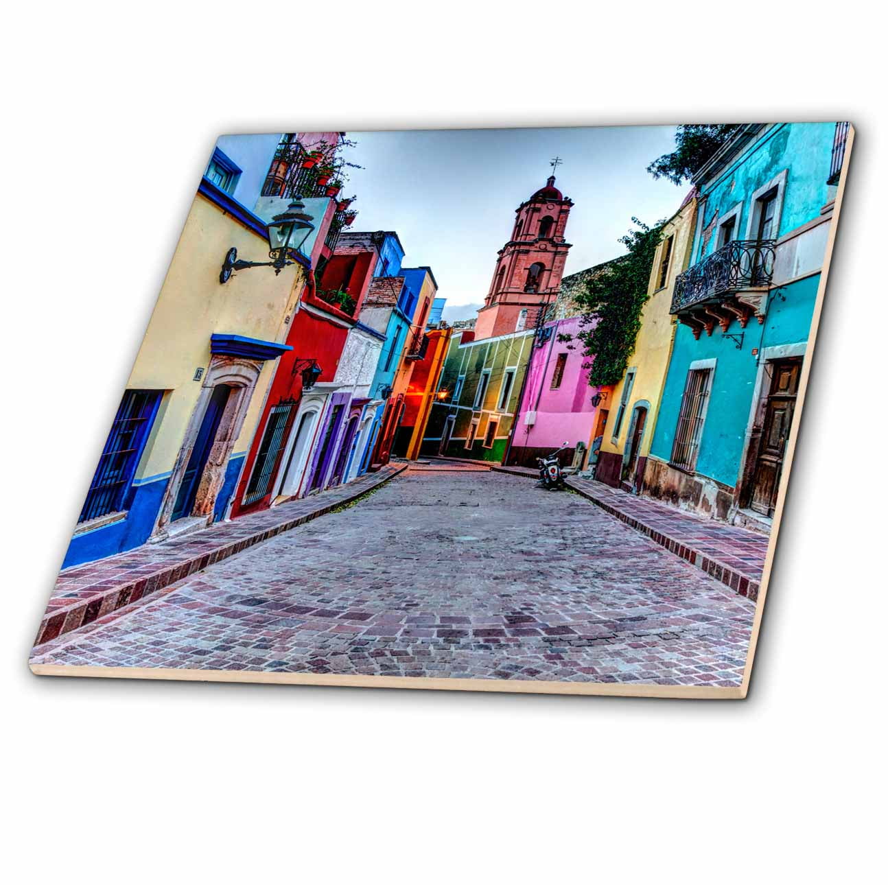 Mexico, Guanajuato, Colorful houses line a city street. 12 Inch Ceramic ...