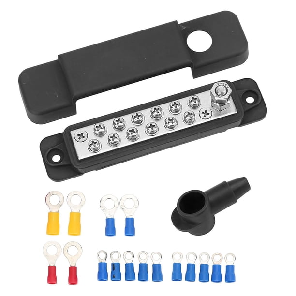 12 Terminal Distribution Block, 180A Marine Power Bus Bar with 16 Ring ...