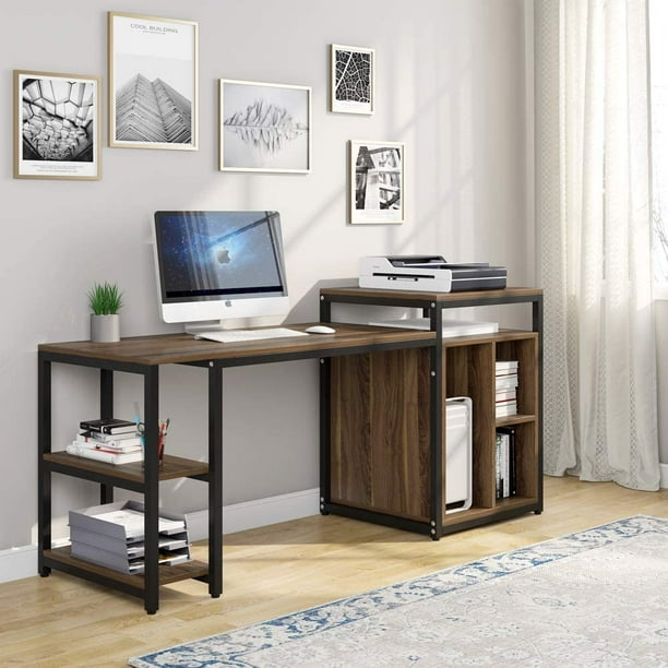 Tribesigns 47 Inch Computer Desk with Storage Shelves, Home Office Desk ...