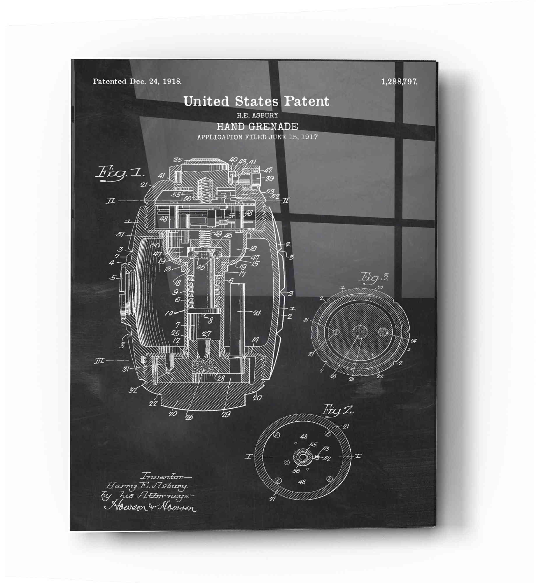 Epic Art 'Hand Grenade Blueprint Patent Chalkboard' Acrylic Glass Wall ...