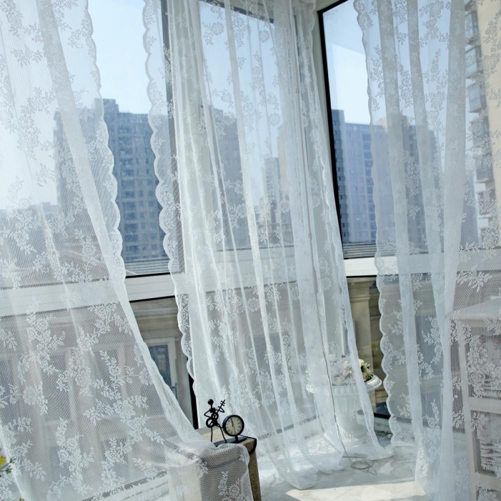 Floral Vine Lace Sheer Curtains, Rod Pocket Window Voile Flower ...