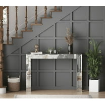 SHYFOY Silver Contemporary Fancy Glass Console Table with Line Design ...