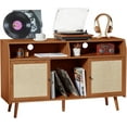 Wirrytor Rattan Record Player Stand, Wood Storage Table Turntable Stand ...