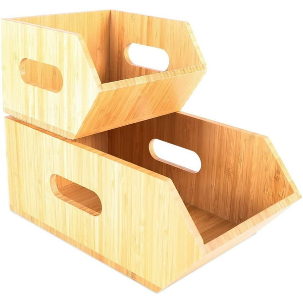 2 Pack Stackable Bamboo Wood Storage Bins, Organization Boxes for ...