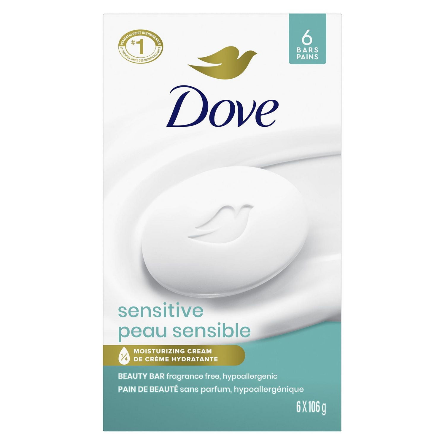Dove Beauty Bar 1/4 Moisturizing Cream Fragrance-Free Sensitive, 106 g ...
