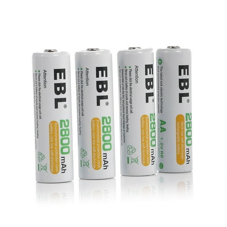 EBL 4-Pack 1.2v AA Battery 2800mAh Ni-MH Rechargeable Batteries ...