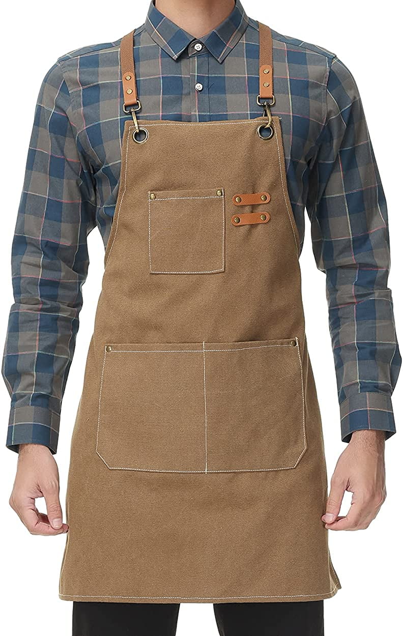 Chef Apron for Men and Women with Large Pockets , Canvas Cross Back ...