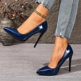 Blue High Heel Shoes For Women Enclosed Toe With Round Toe Patent ...