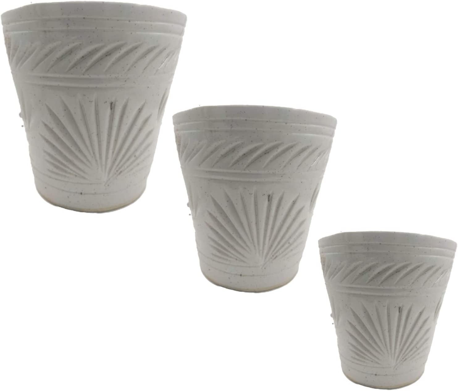 India Meets India Ceramic Flower Pot White Self Carving Design Planter ...