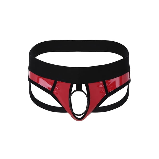 iEFiEL Men Faux Leather Wide Elastic Waistband Jockstrap Bikini G ...