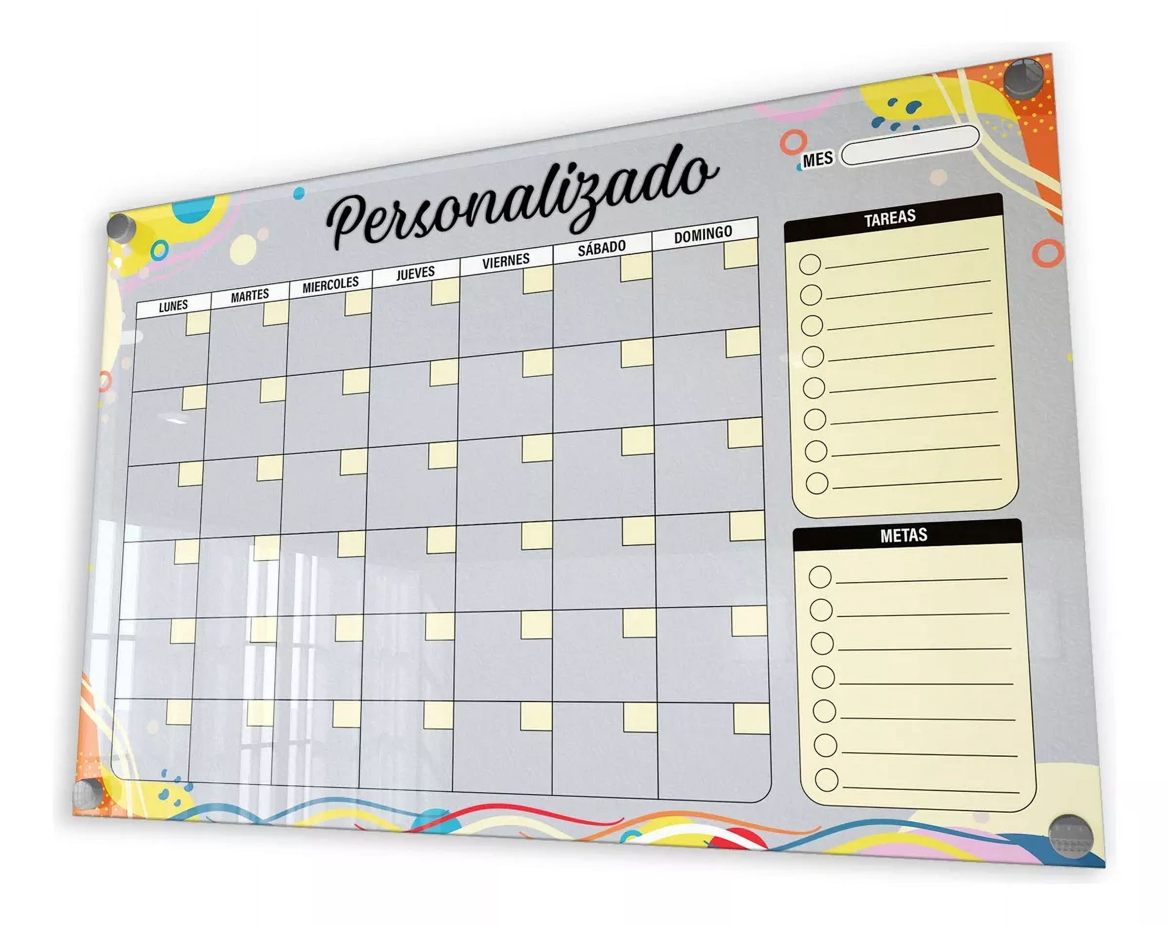 Planificador De Pared Mensual Acrílico Modelo A Elegir 60x40 | Walmart ...