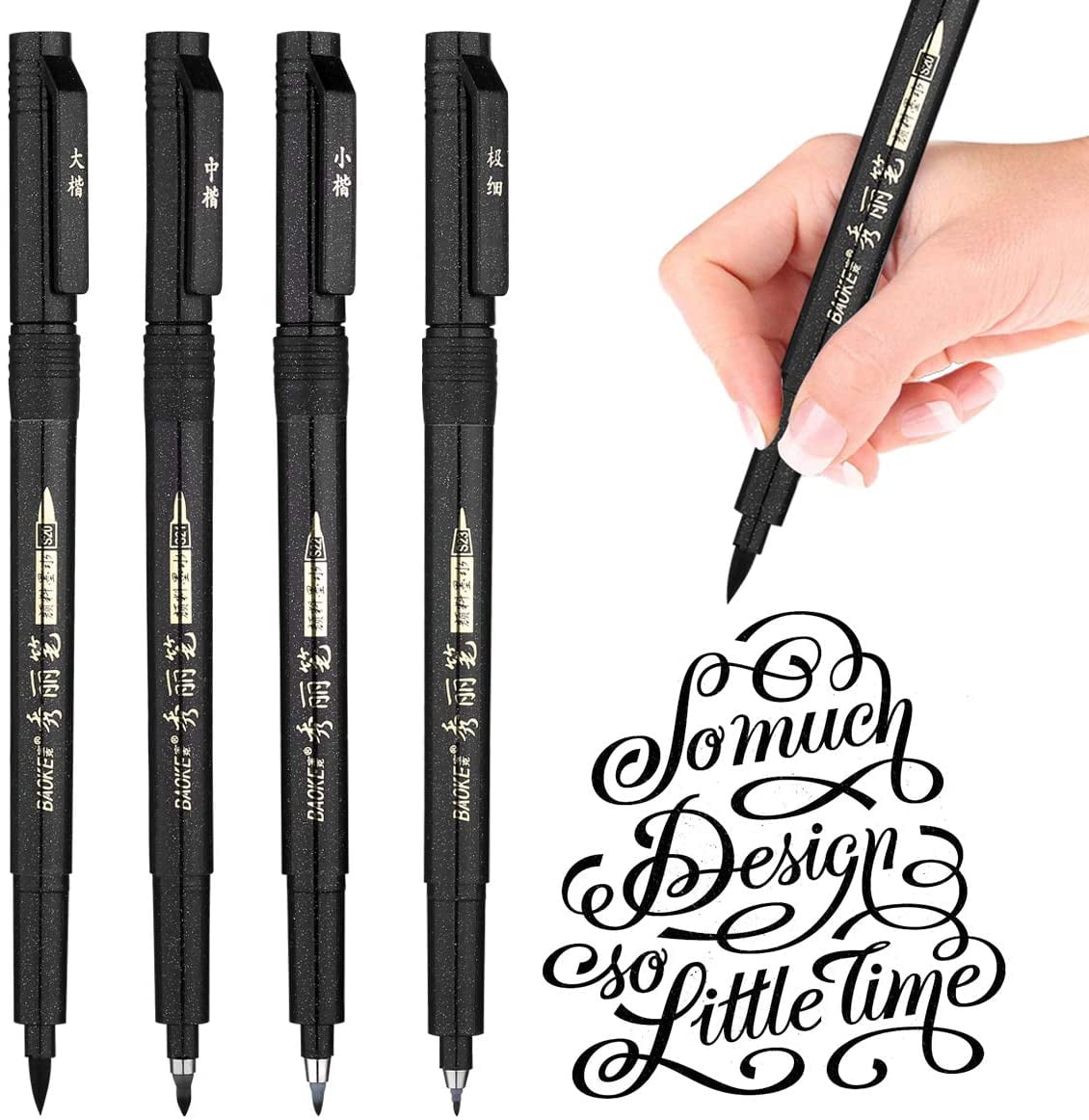 Buy Casewin Hand Lettering Pens - 4 Size Refillable Modern Black ...