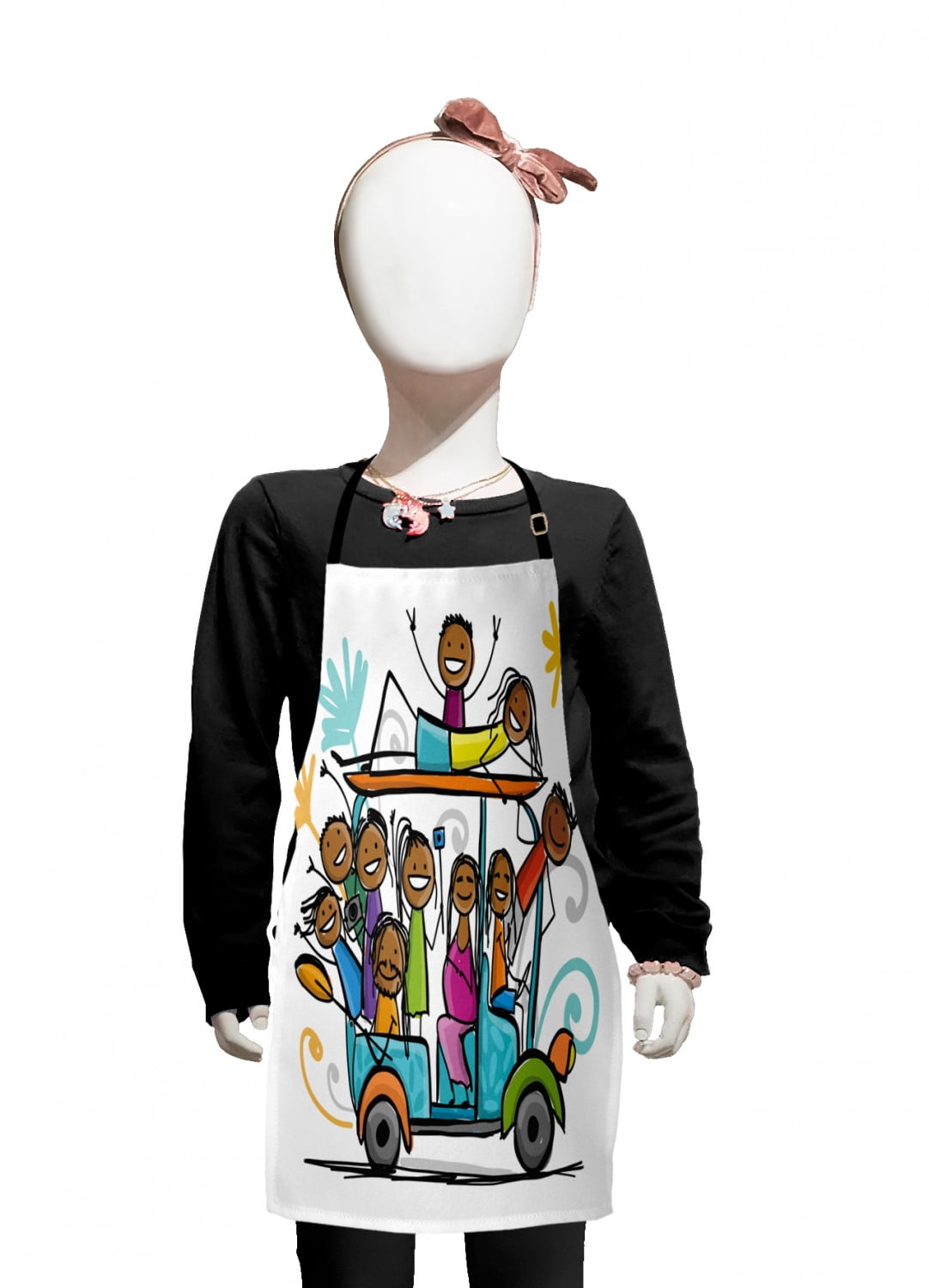 Cartoon Kids Apron, Colorful Doodle Style Illustration of Children on a ...