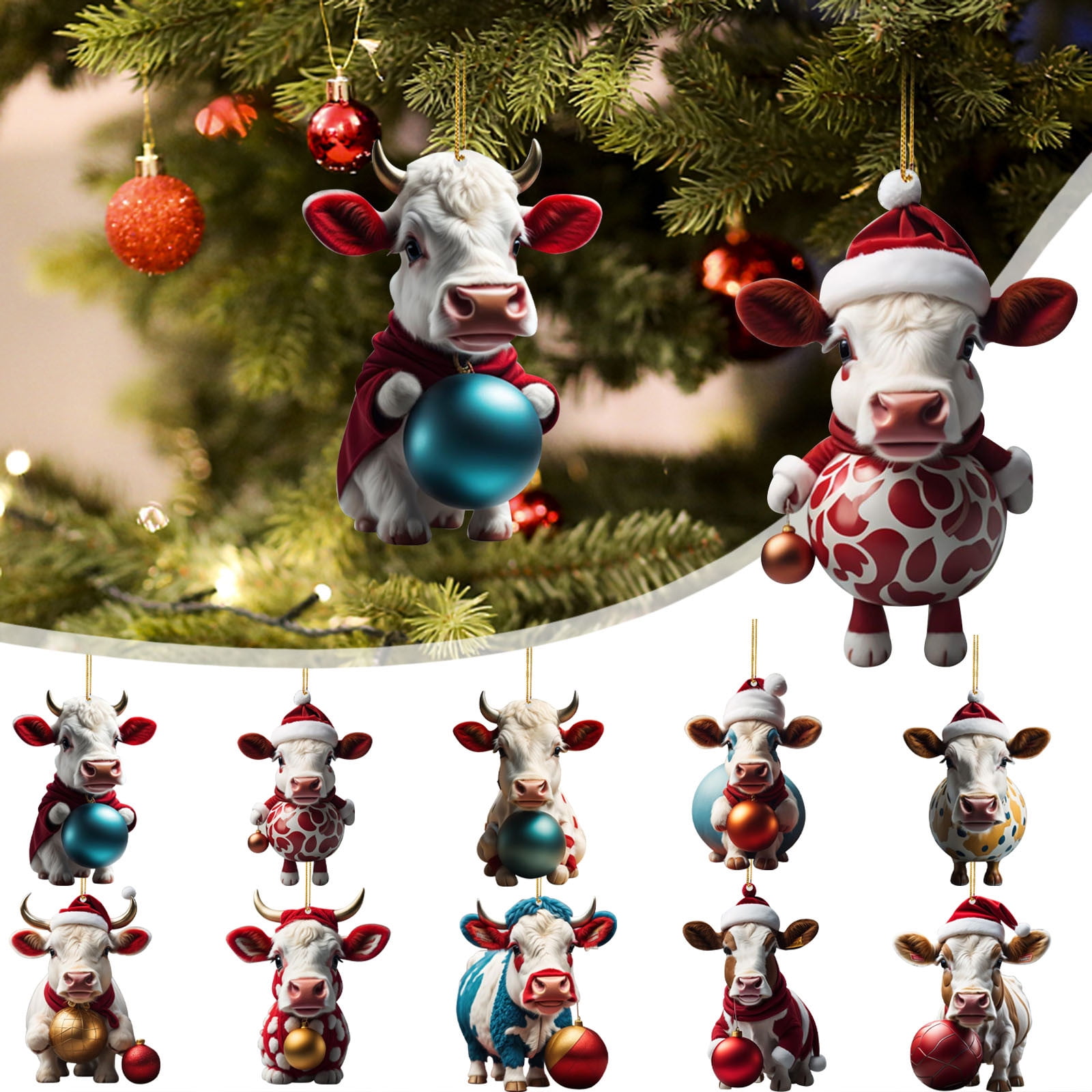 Fiudx Colgante de Toro Navideño, Diseño Acrílico 2D, Colorido Adorno ...