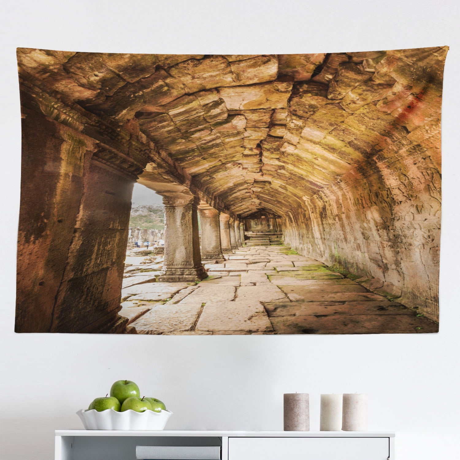 Medieval Tapestry, Middle Ages Buildings Corridor Arches and Lanterns ...