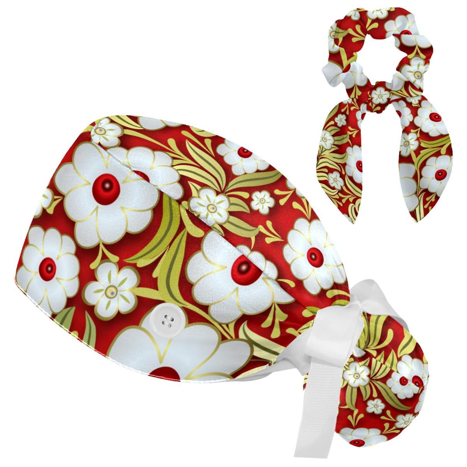 Working Cap with Buttons and Sweatband Scrub Hat Bouffant Caps with ...