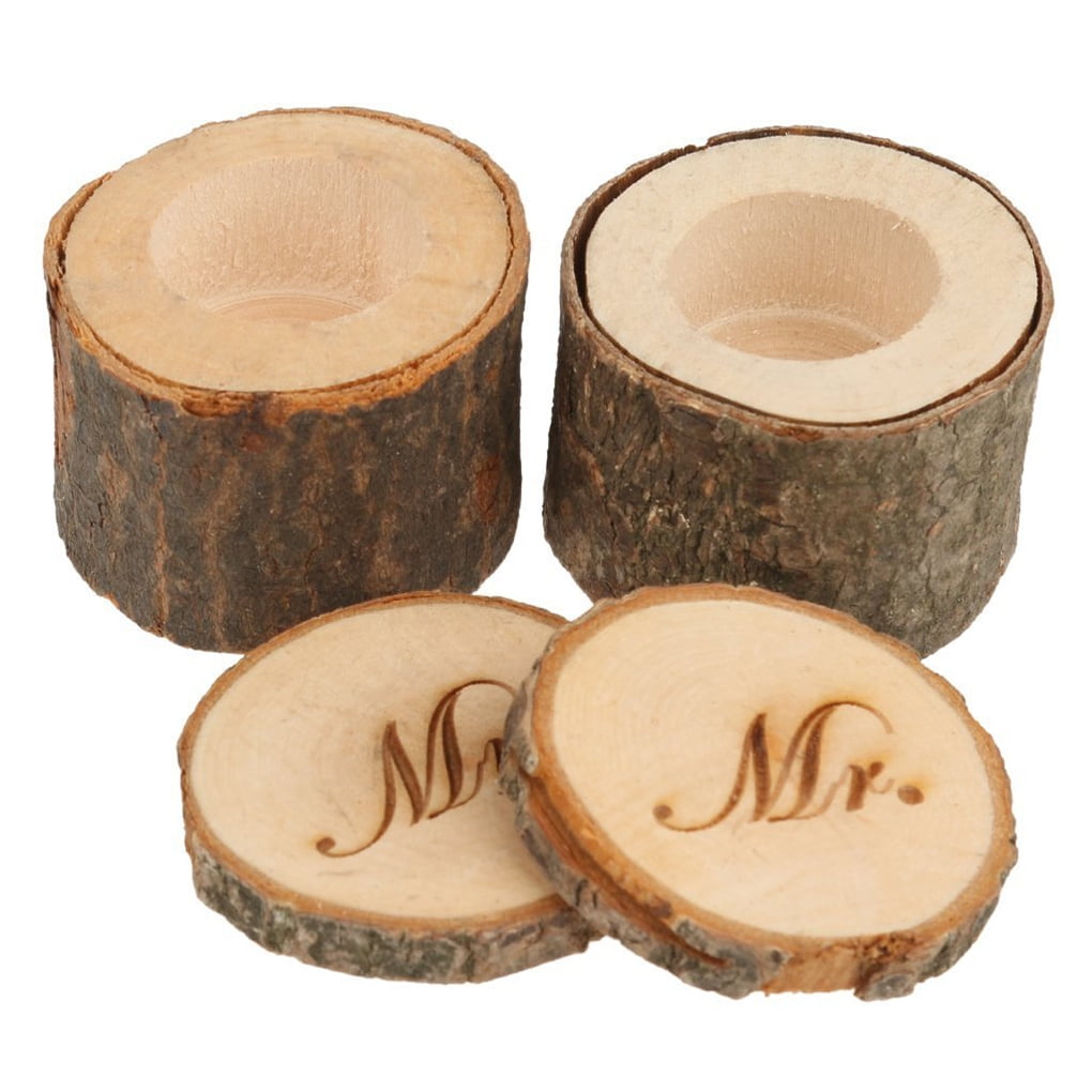 TureClos 2 Pieces Rustic Wedding Decor Rings Container Jewelry ...