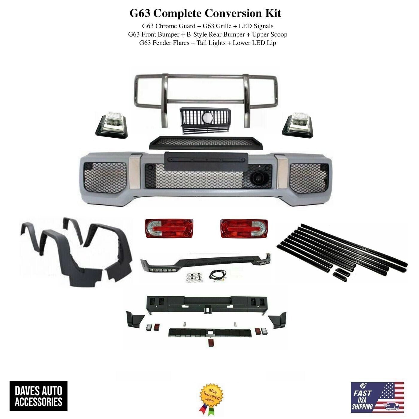G63 Body Kit Conversion Bumpers Flares tips tail lights lip Side ...