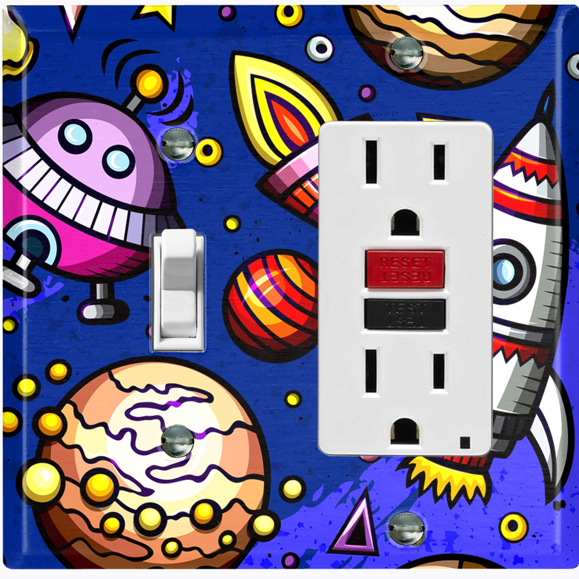 Metal Light Switch Wall Plate Outlet Cover (Spaceship UFO Astronaut ...