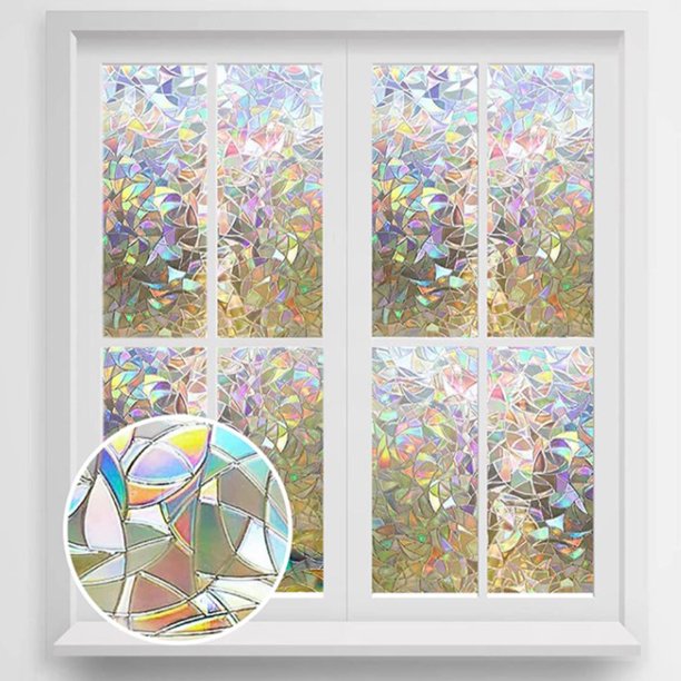 Window Privacy Film, Static Window Clings, 3D Rainbow Glass Decorative ...